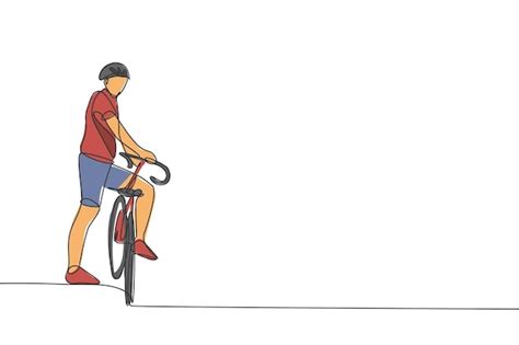 Premium Vector Single Continuous Line Drawing Agile Man Cyclist Waiting For A Friend At Road