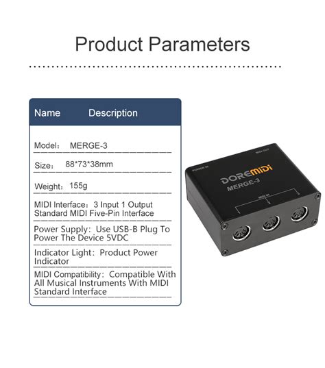Doremidi Midi Merger 3 Midi Input 2 Midi Output Support Usb Power Merge 3