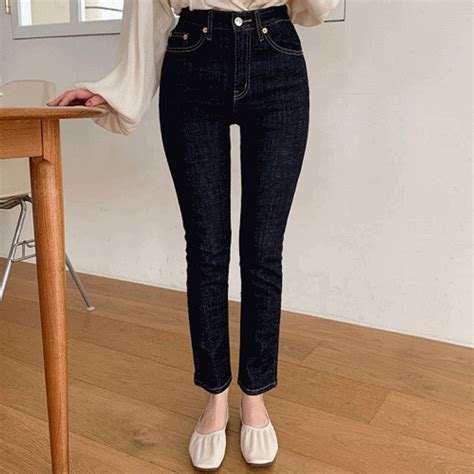 러빈위드 일자버전 하이웨스트 생지 데님 롱 일자 팬츠