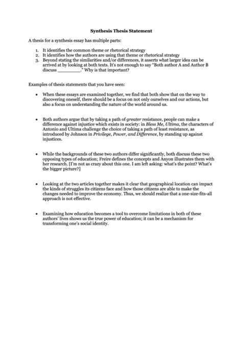 Synthesis Thesis Statement Printable Pdf Download