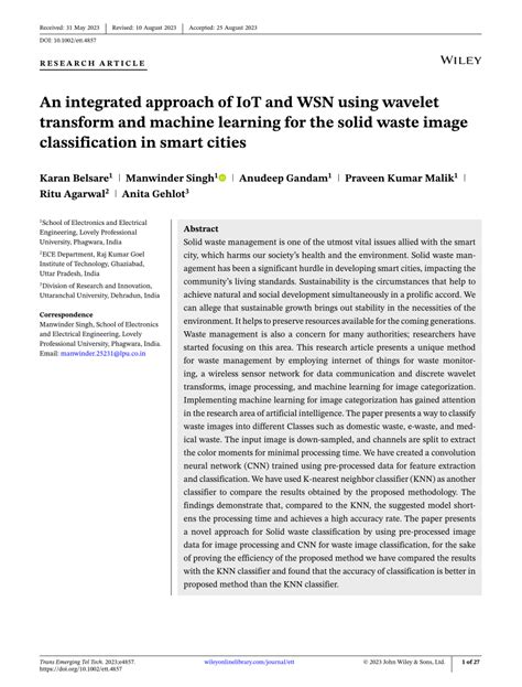 An Integrated Approach Of IoT And WSN Using Wavelet Transform And Machine Learning For The Solid