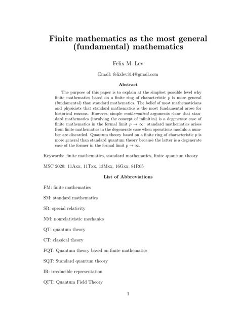 Pdf Finite Mathematics As The Most General Fundamental Mathematics
