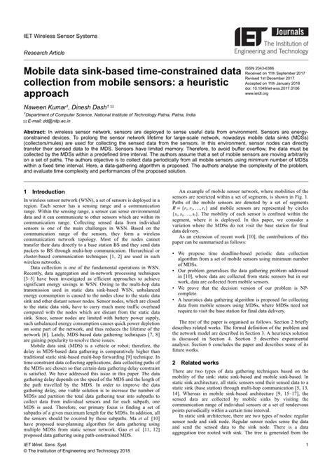 Pdf Mobile Data Sink Based Time Constrained Data Collection From Mobile Sensors A Heuristic