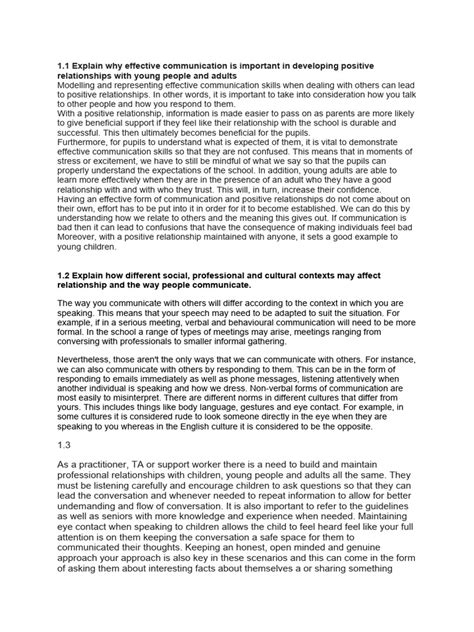 1 1 Explain Why Effective Communication Is Important In Developing Positive Relationships With