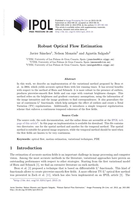 Pdf Robust Optical Flow Estimation
