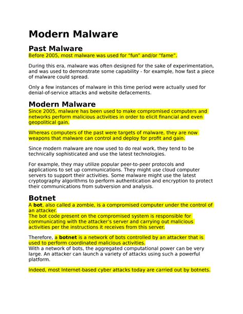 9 Modern Malware Lecture Notes For Introduction To Information Security Cs 6035 At Georgia