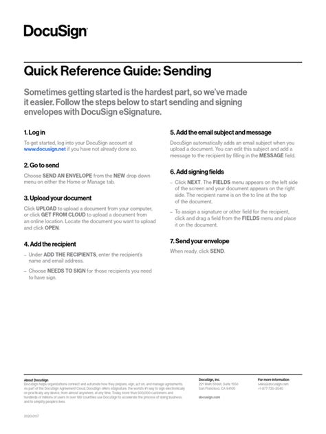 Docusign Esignature Quick Reference Guides Pdf Internet Information Technology