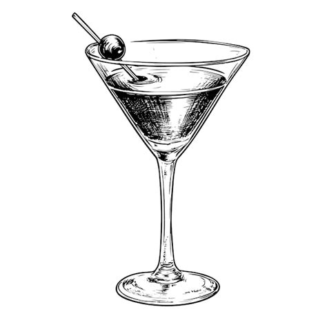 Premium Vector Handdrawn Martini Glass With Cocktail And Olive Sketch