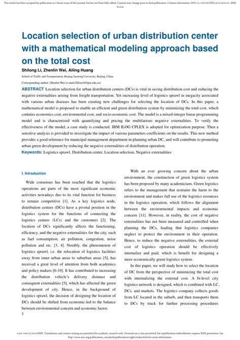 Pdf Location Selection Of Urban Distribution Center With A