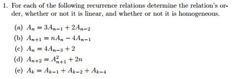 Solved For Each Of The Following Recurrence Relations Chegg