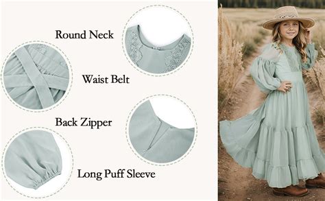 Girls Boho Dresses 34 Sleeve V Back Lace Flower Crew Neck