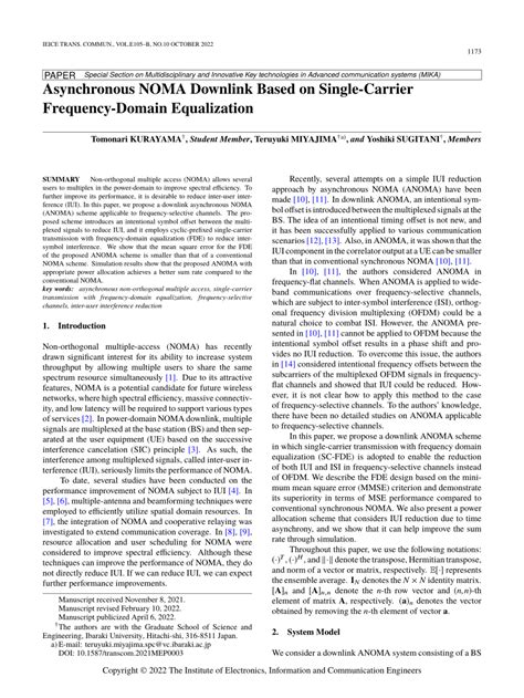 Pdf Asynchronous Noma Downlink Based On Single Carrier Frequency Domain Equalization