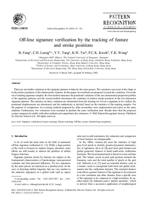 Pdf Off Line Signature Verification By The Tracking Of Feature And Stroke Positions