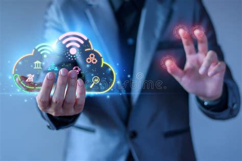 Businessman Accessing The Cloud Computing Technology Internet Storage Network Concept And A