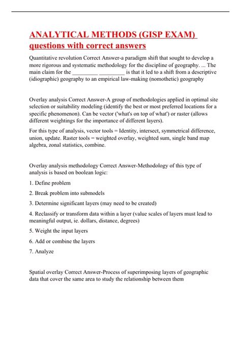 Analytical Methods Gisp Exam Questions With Correct Answers Gisp Stuvia Us