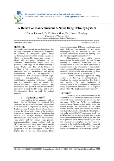 Pdf A Review On Nanoemulsion A Novel Drug Delivery Systum