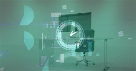 Animation Of Neon Ticking Clock And Data Processing Against Office Desk Stock Video Video Of