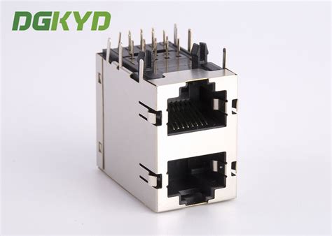 Shield Right Angle 2 X 1 Dual Port RJ45 Ethernet Connector 10 100 1000 BASE TX