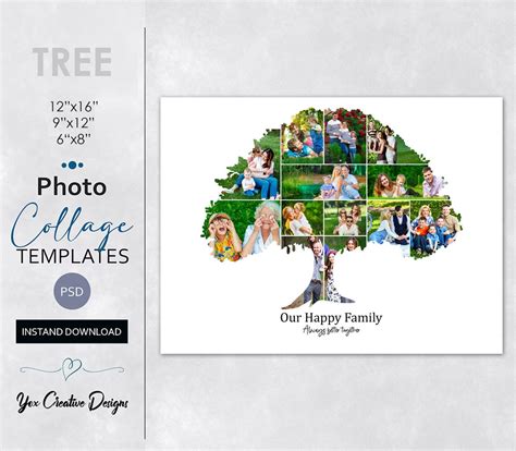 Tree Shape Photo Collage Template Family Tree Our Happy Etsy