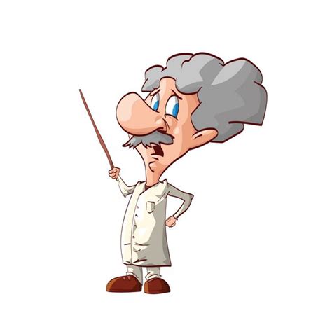 وکتور رنگارنگ یک دانشمند کارتونی که با اشاره گر نشان می دهد 1336002