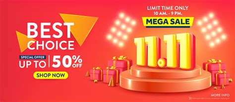 1111 쇼핑데이 포스터 또는 기프트 박스와 스포트라이트 배경 배너의 벡터11 11 소셜 미디어 및 웹 사이트를 위한 판매 배너 템플릿 디자인 Singles Day