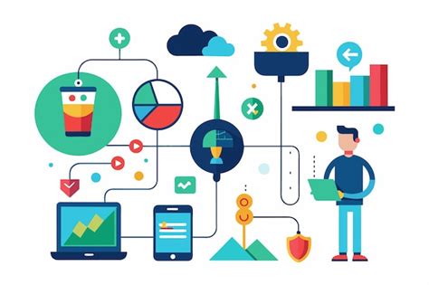 Premium Vector A Man Stands In Front Of Multiple Electronic Devices