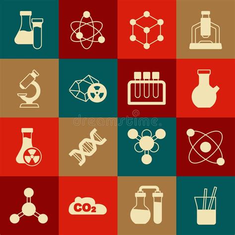 Set Laboratory Glassware Atom Test Tube Molecule Radioactive Microscope And Icon Vector