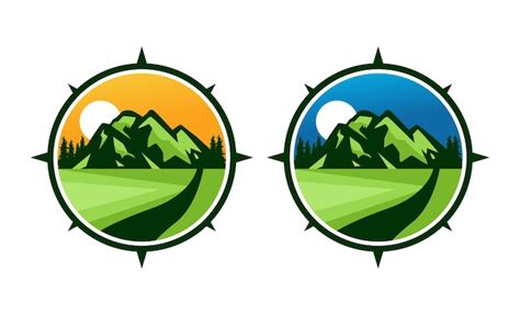 산 모험 배지 디자인 세트 프리미엄 벡터