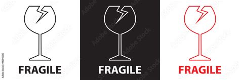 Sticker Fragile Red White And Black Fragile Warning Label With Broken Glass Symbol This Side Up