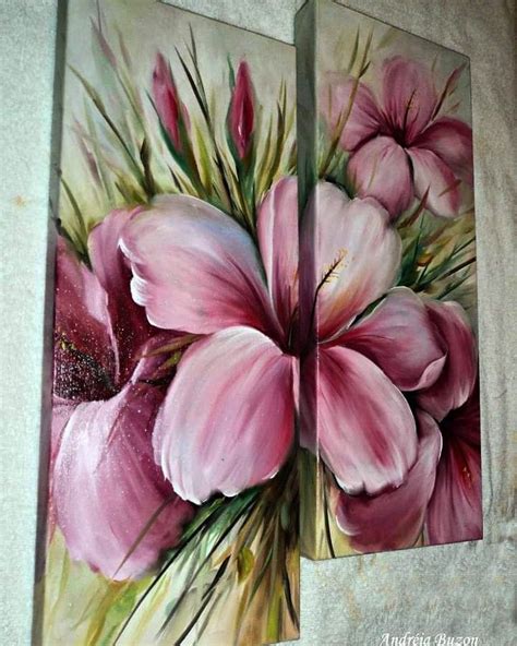 Floral Diptico O S T Pinturas Florales Flores Abstractas Flores Pintadas