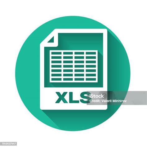 흰색 Xls 파일 문서 아이콘입니다 긴 그림자와 절연 Xls 버튼 아이콘을 다운로드 합니다 엑셀 파일 기호입니다 녹색 원 버튼을 클릭 합니다 벡터 일러스트 0명에 대한 스톡