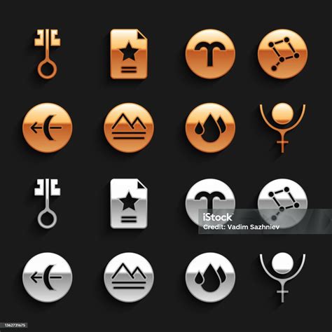 설정 지구 요소 그레이트 베어 별자리 기호 명왕성 물 방울 궁수 조디악 양자리 오래된 마법의 키와 스타 아이콘 벡터 4가지 개체에 대한 스톡 벡터 아트 및 기타 이미지