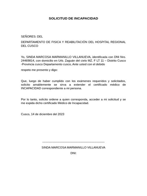 Solicitud De Certificado De Incapacidad Pdf