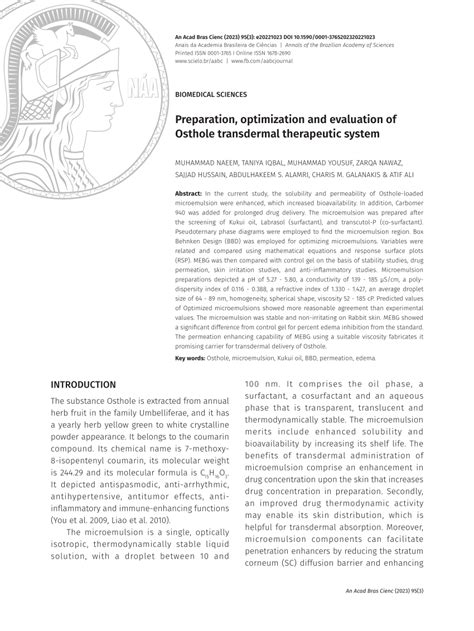 pdf preparation optimization and evaluation of osthole transdermal