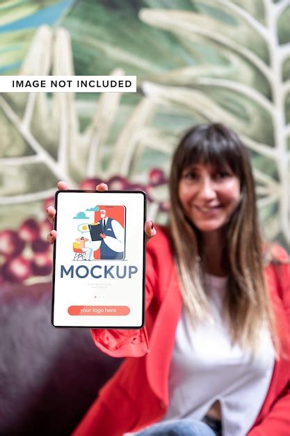 Premium Psd Front View Of A Mockup Woman Holding A Tablet