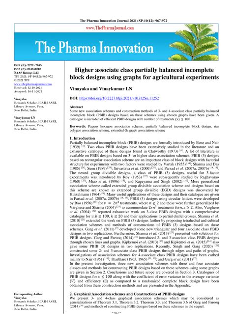Pdf Higher Associate Class Partially Balanced Incomplete Block Designs Using Graphs For