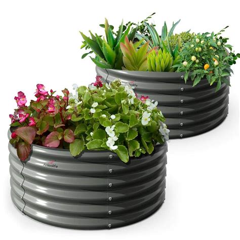Cesicia 4 Ft L X 15 Ft H Gray Round Galvanized Steel Raised Garden