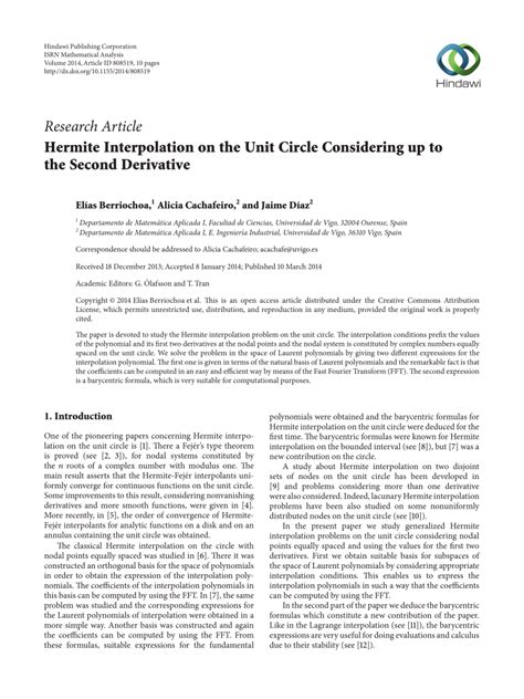Pdf Hermite Interpolation On The Unit Circle Considering Up To The Second Derivative
