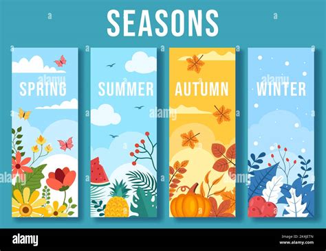 Scenery Of The Four Seasons Of Nature With Landscape Spring Summer