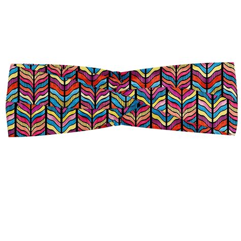 Abstract Headband Watercolor Style Colorful Rainbow Leaf Like Modern Design With Black Lines
