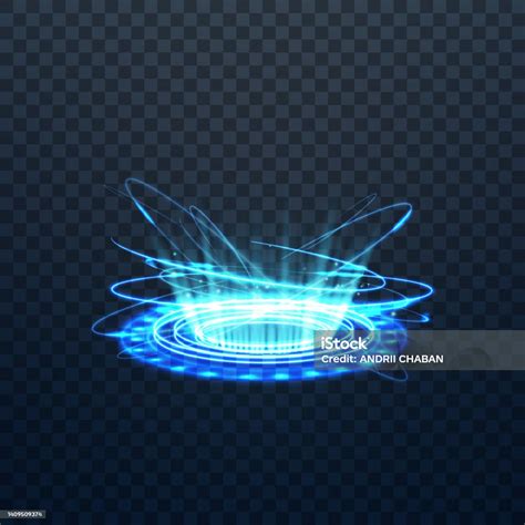 매직 판타지 포털 미래 지향적 인 텔레포트 조명 효과 야간 장면 광선과 투명한 배경에 불꽃 빈 연단 조명 효과 디스코 댄스 플로어 클럽 순간이동에 대한 스톡 벡터 아트 및