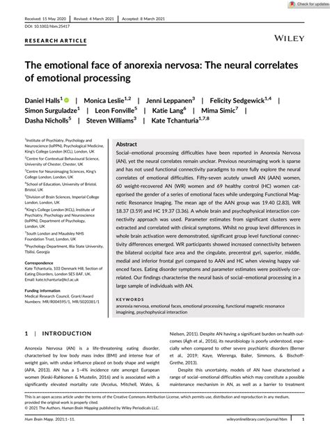Pdf The Emotional Face Of Anorexia Nervosa The Neural Correlates Of Emotional Processing