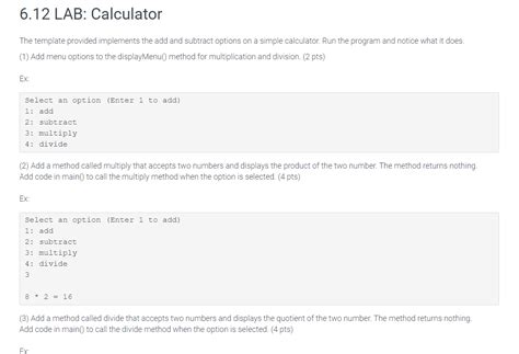 Solved 612 Lab Calculator The Template Provided Implements