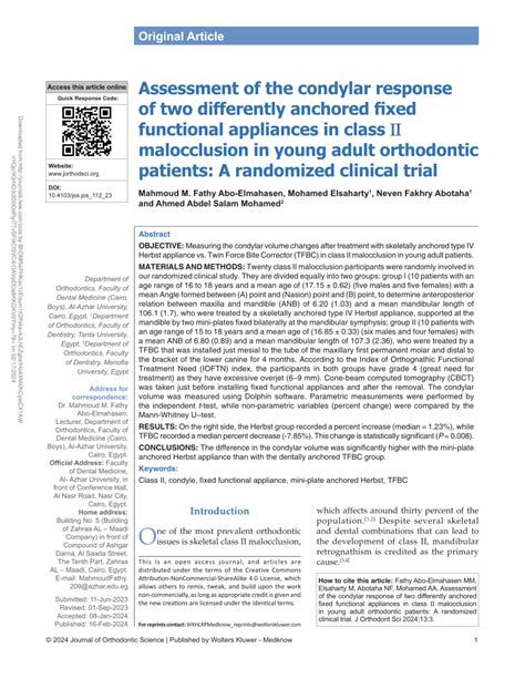Pdf Assessment Of The Condylar Response Of Two Differently Anchored Fixed Functional