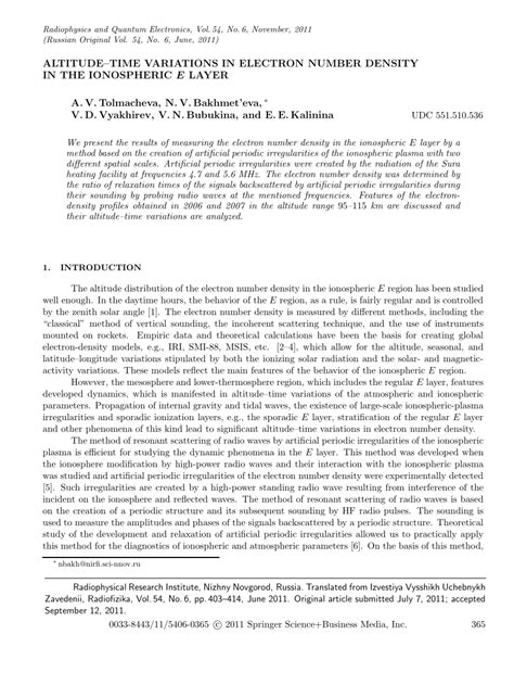 Pdf Altitudetime Variations In Electron Number Density In The Ionospheric E Layer
