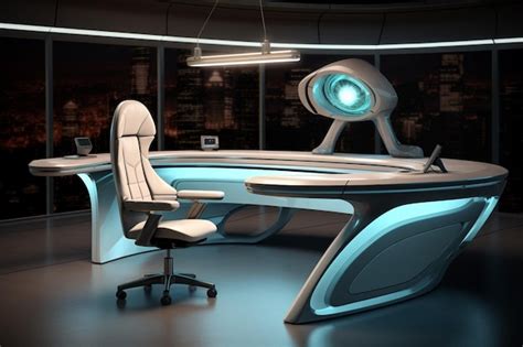 Premium Ai Image Generative Ai Futuristic Office Desk Where