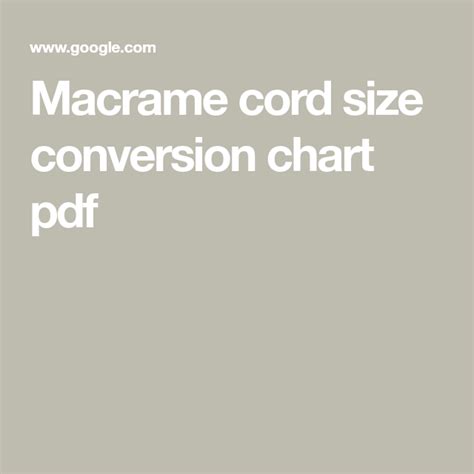 Macrame Cord Size Conversion Chart Pdf