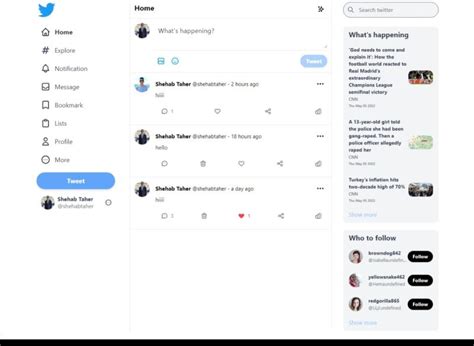 my twitter clone project using react js shehab taher posted on the topic linkedin