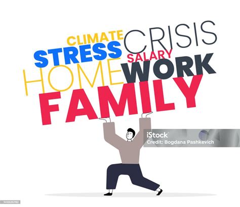 무거운 무게를 들어 올리는 노동자를 강조했다 인생에서 많은 스트레스 정서적 육체적 소진 피곤한 남자는 손에 무거운 말을합니다 정신 건강 문제 벡터 일러스트 레이션 개념