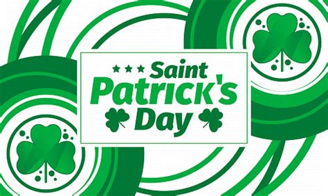 해피 세인트 패트릭의 날 전통적인 아일랜드 휴일 3월 17일 연례 축하 클로버와 샴록 잎 녹색 과 오렌지 파티 디자인 아일랜드 색상 포스터 카드 배너 및 배경 벡터 3월에